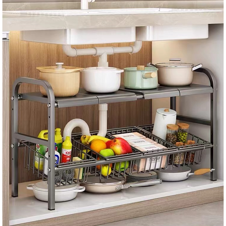 Kitchen organizing rack Under Sink Organizer Rack Adjustable Kitchen ...