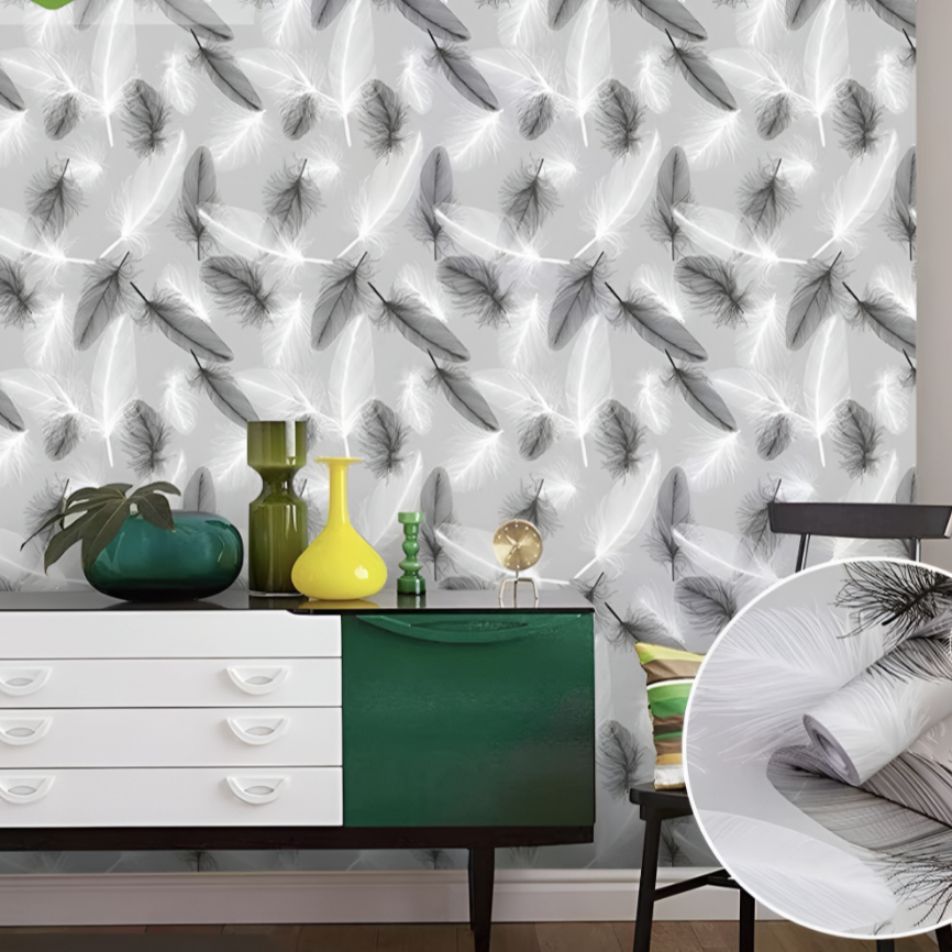 Wallpaper 10M x 45CM PVC Self Adhesive Waterproof Wallpaper Feather ...