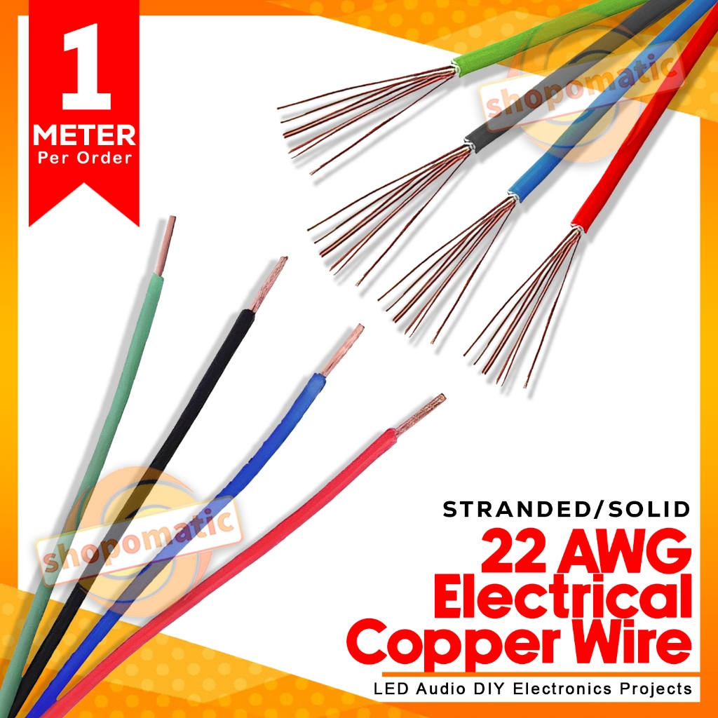 Solid & Stranded Wire 22 AWG 1 Meter Electrical Copper Cable LED Audio DIY Electronics Projects ...