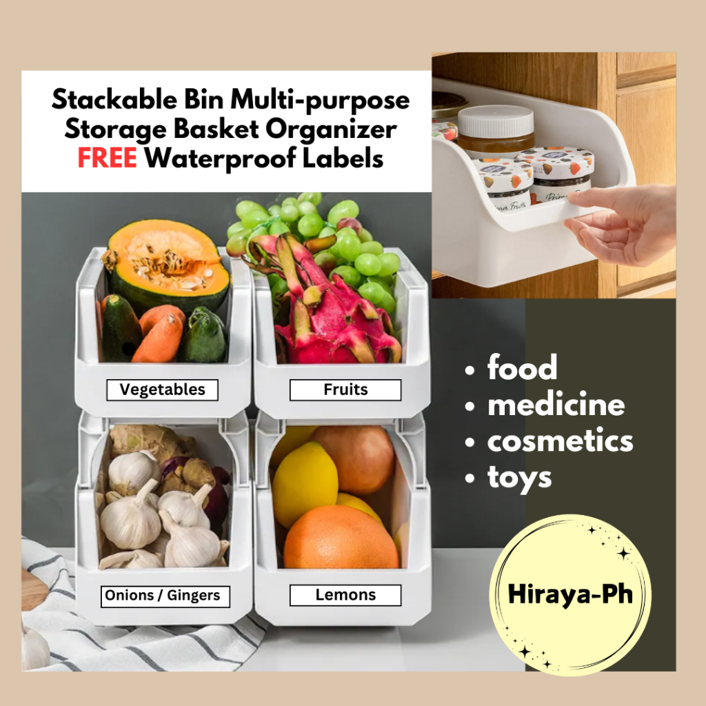 Hiraya Ph 1pc Stackable Bin with Labels Basket Storage Organizer for ...