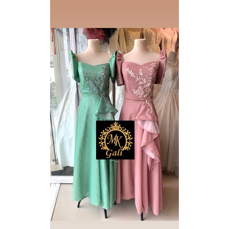 Filipiniana cut in bluspink gown and sagegreen | Shopee Philippines