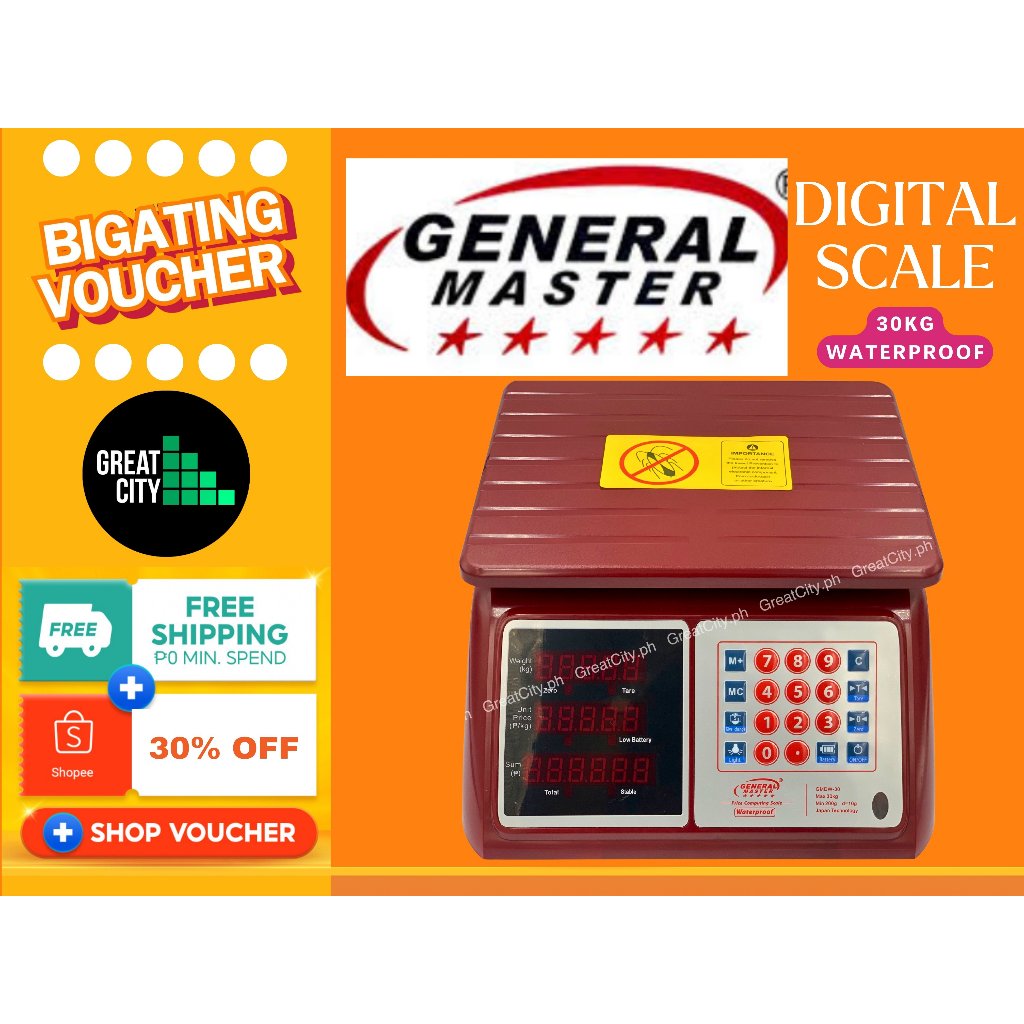 General Master Waterproof Digital Weighing Scale 30 Kg | Shopee Philippines
