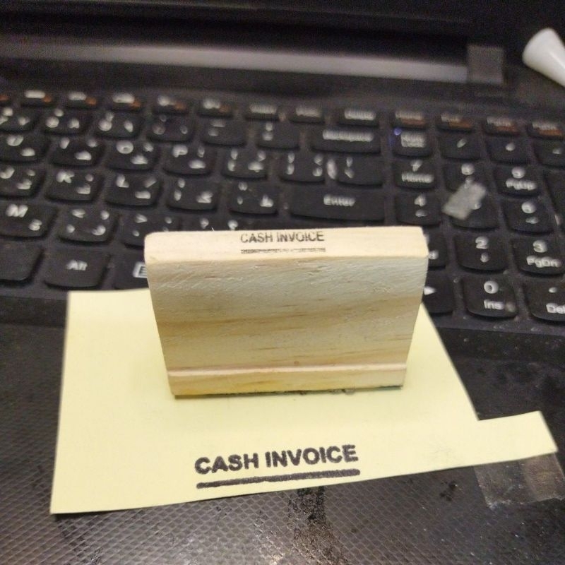 CASH INVOICE wood/rubber stamp with strike through below 1.5 inches ...