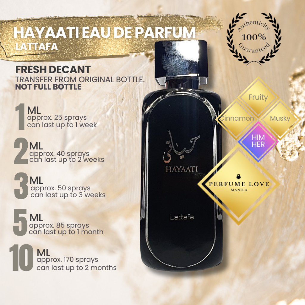 PERFUME DECANT Lattafa Hayaati Black Eau de Parfum (Rasasi Hawas Dupe ...