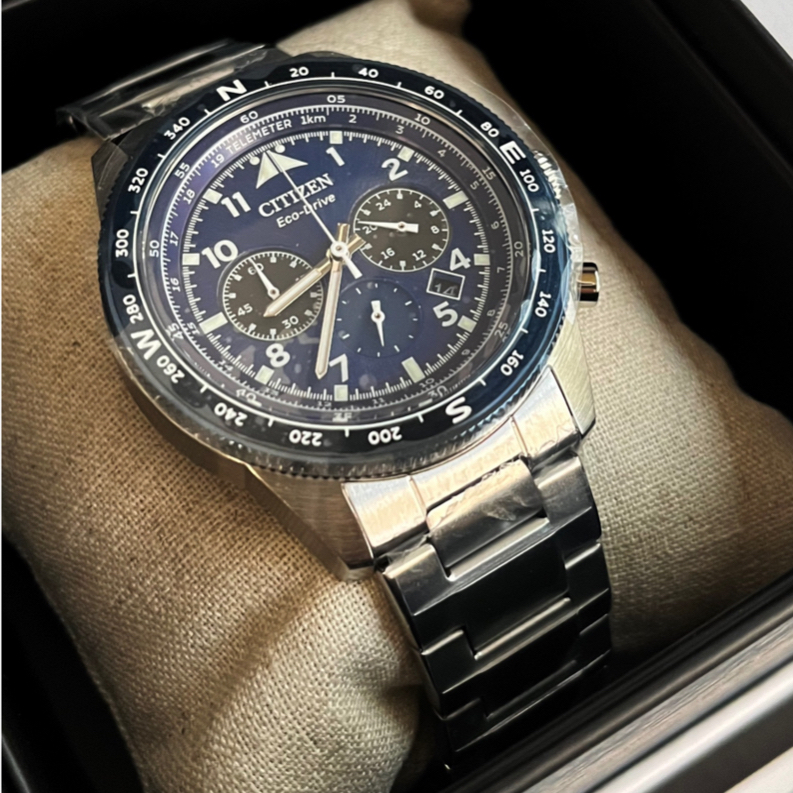 Citizen Eco-Drive Watch CA4554-84L Chronograph Blue Dial Silver Steel ...