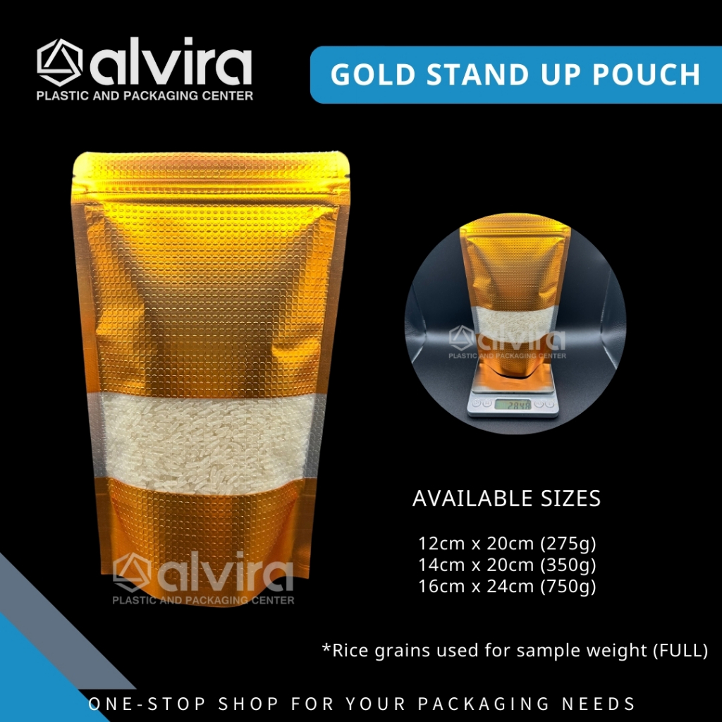 Gold Stand Up Pouch Reasealable With Window and Ziplock 25pcs | Shopee ...