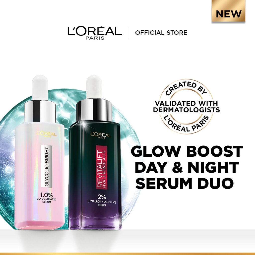 NEW LOreal Paris Glow Boost Day & Night Serum Full (Glycolic Bright ...