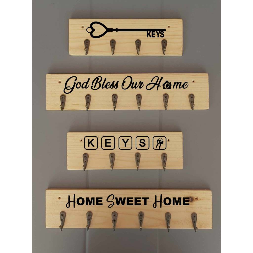 Personalized Wooden Key Holder Wall Mounted 4 & 6 Hooks | Shopee ...
