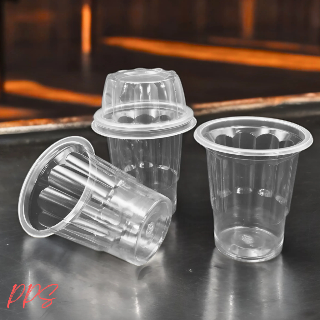 50pcs 250ml Sundae Ice Cream Cup with Lid Disposable Plastic Dessert ...