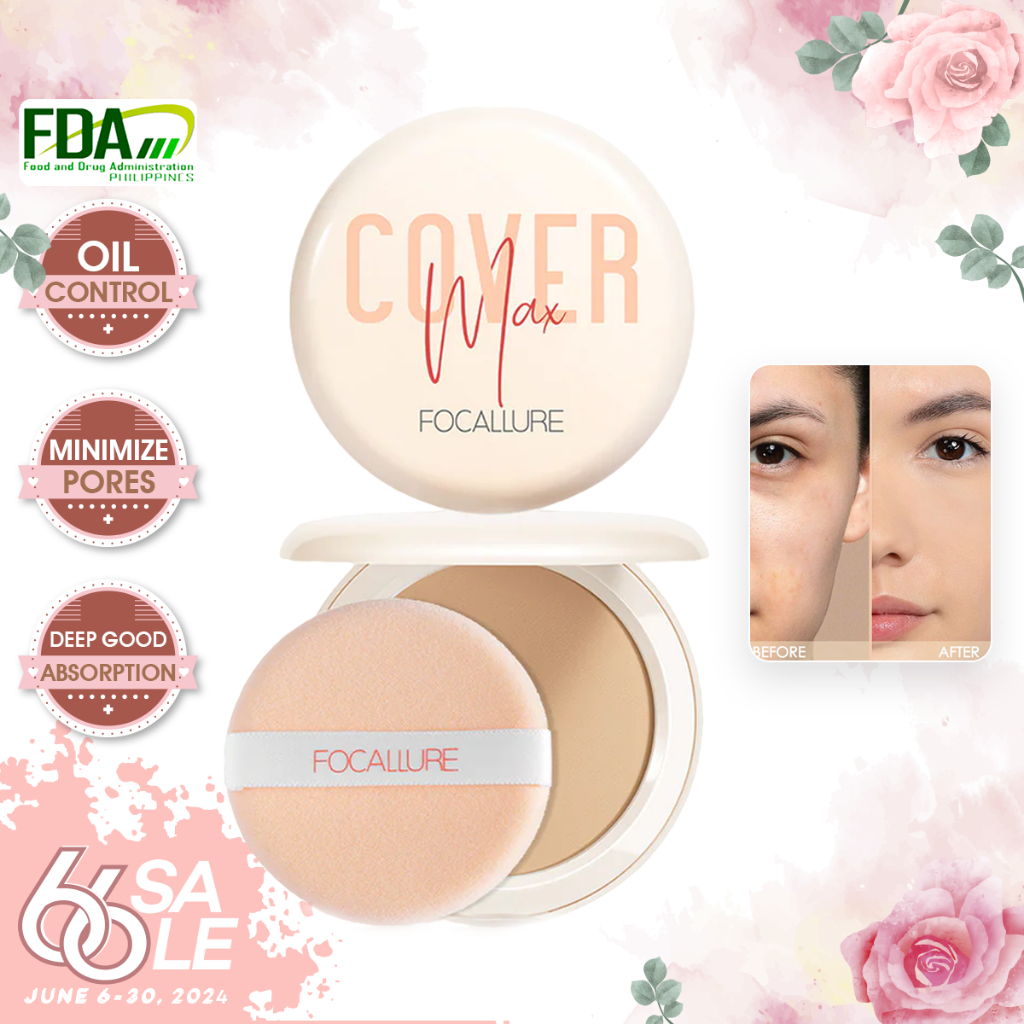 FOCALLURE Waterproof Powder Compact Perfect Cover Oil Control Matte Dry ...