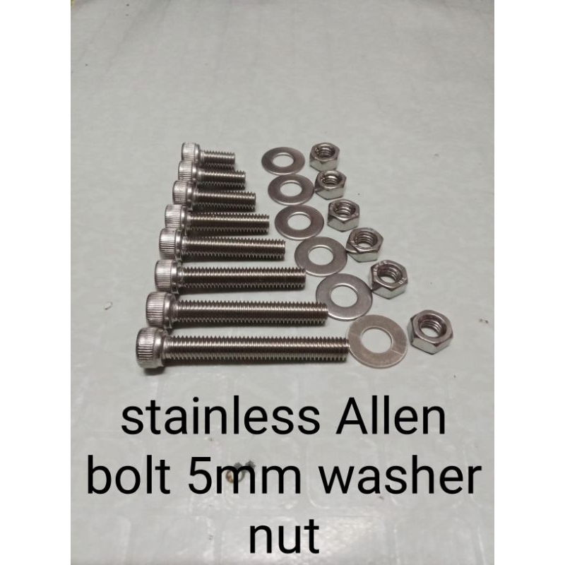 stainless Allen bolt 5mmx12mm to 5mmx50mm with washer and nut | Shopee ...