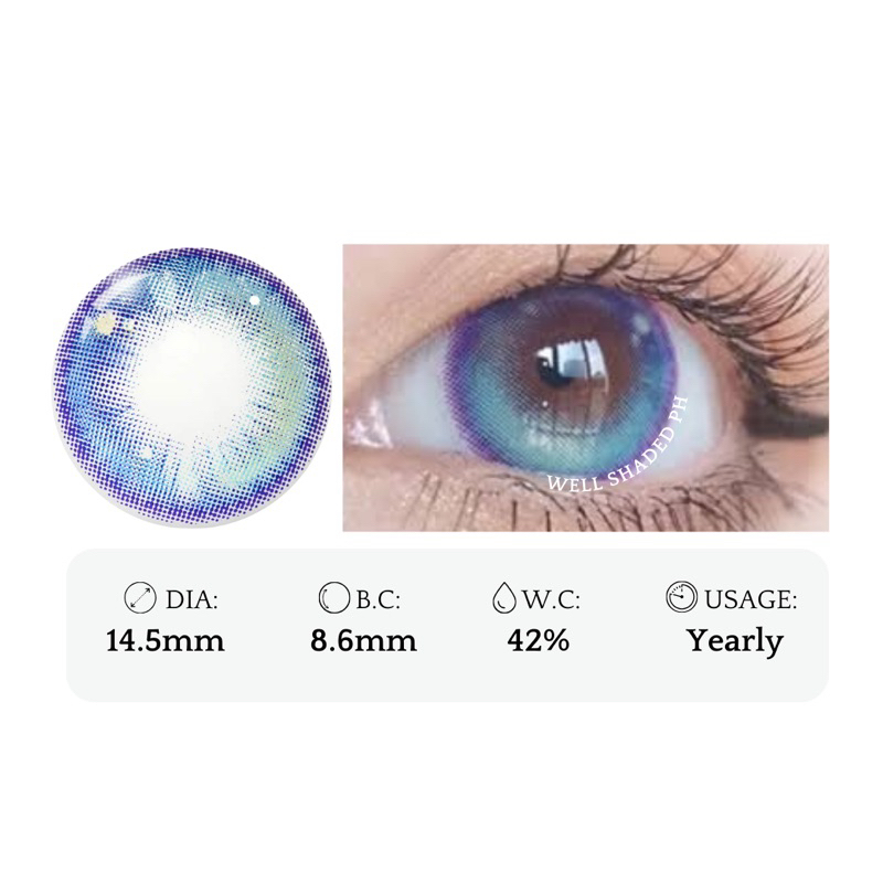 WELLSHADEDPH GLIMMER BLUE CONTACT LENS NO GRADE (with lens case only ...