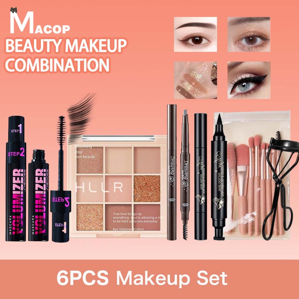 6PCS Make Up Set Complete Eyeliner Eyelash Curler Eyebrow Pencil ...