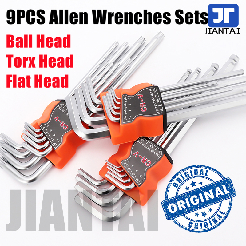 9PCS Hex Key Wrench Set Allen Wrench L Handle Ball Head Long Arm CR-V ...