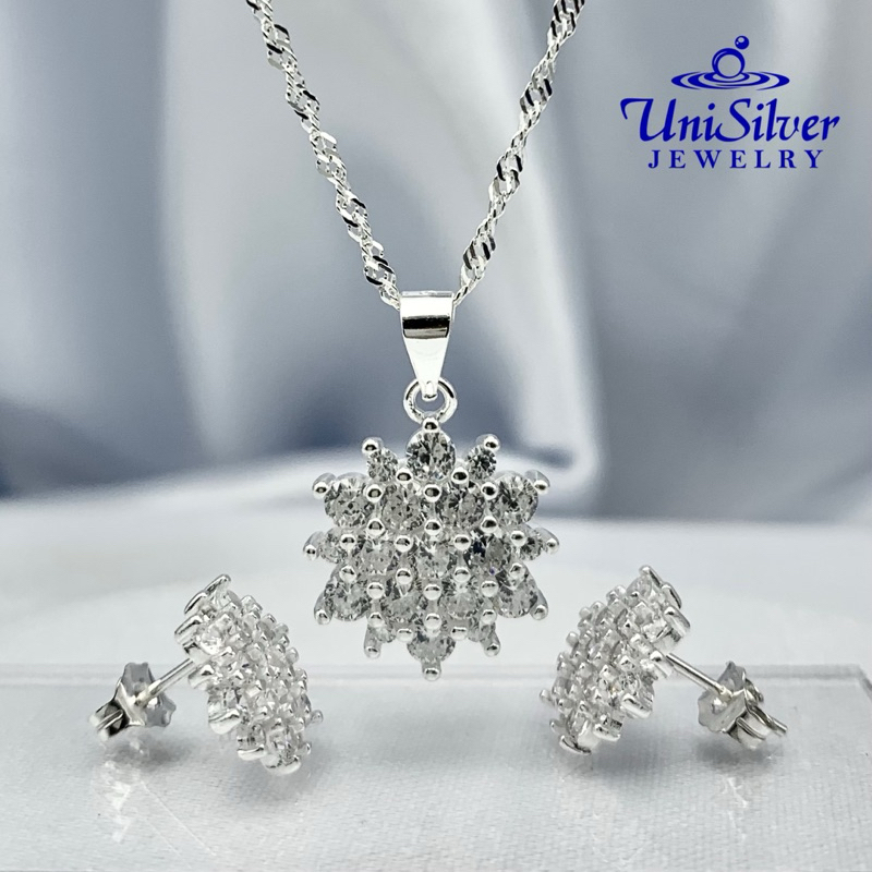 Unisilver 925 Sterling Silver Set Of Round Clustered CZ Stone Earrings ...