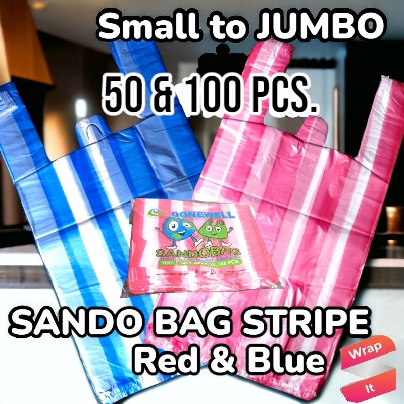 Plastic Bag Sando Stripe Red Blue 50 & 100 pcs size Tiny Small Medium ...