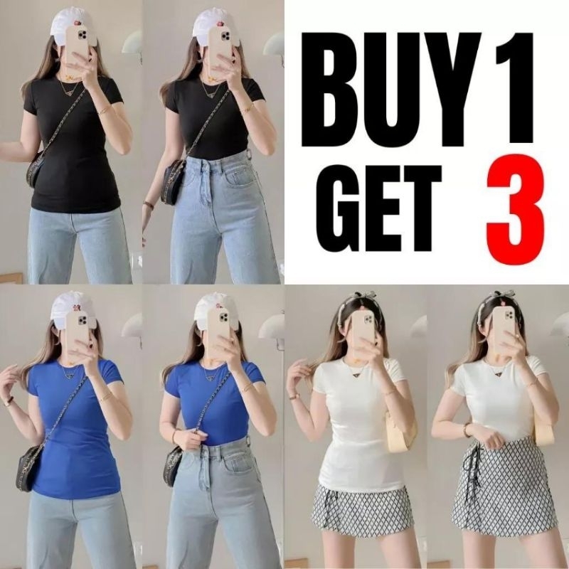 BUY 1 GET 2 (Total of 3pcs) Double lining Plain - Tshirt Boatneck Basic ...