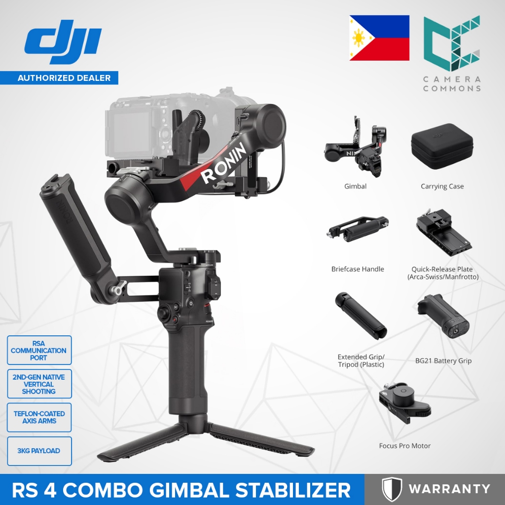 DJI RS 4 Gimbal Stabilizer Combo OLED Touchscreen Lightweight Vertical Format Teflon-Coated Axes ...