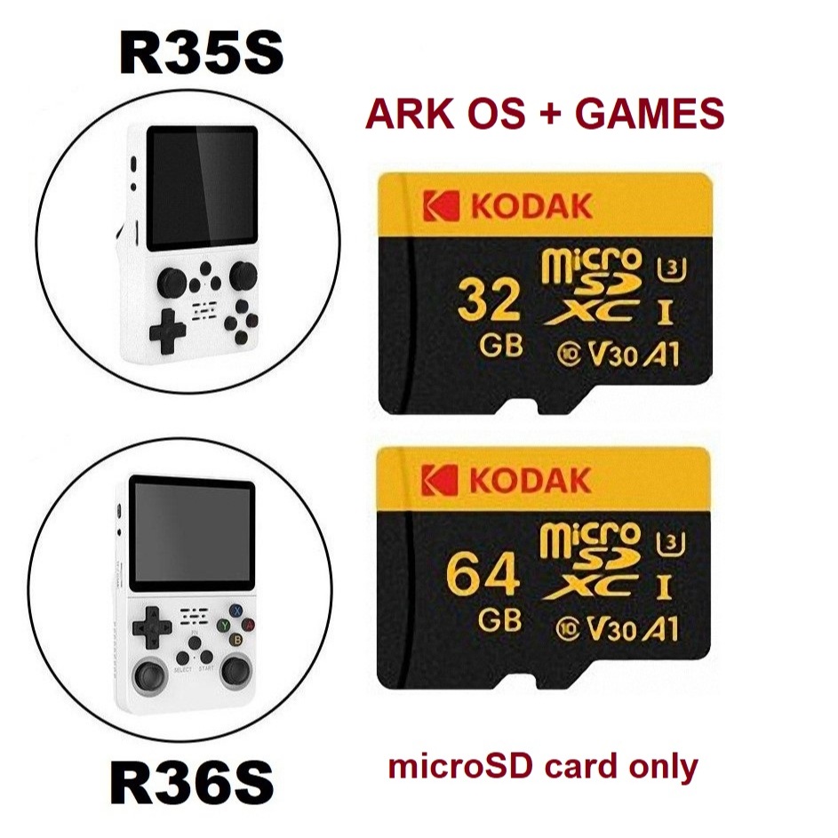 Kodak 32GB+64GB microSD cards for R35S/R36S Game Console w/ ARK OS and 15,000+ GAMES | Shopee ...