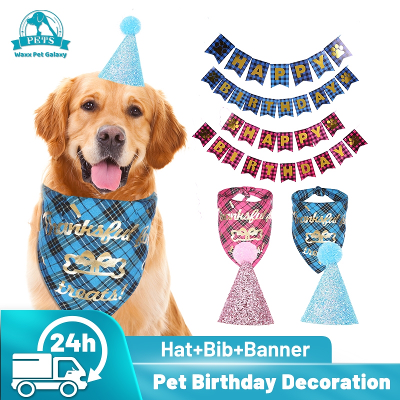 Pet Birthday Decorations Hat Bib Banner Single and Set Hat Cat Dog ...