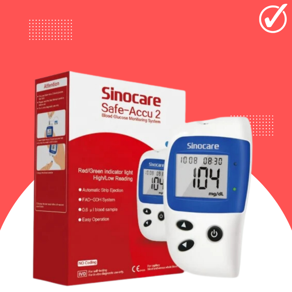 Sinocare GLUCOMETER MACHINE SAFE ACCU 2 for Accurate Glucose Monitoring ...