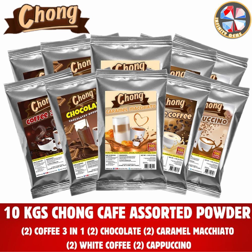 10 KGS CHONG CAFE ASSORTED PREMIXED POWDER (2) 3IN1 (2) CHOCO (2) CM (2 ...