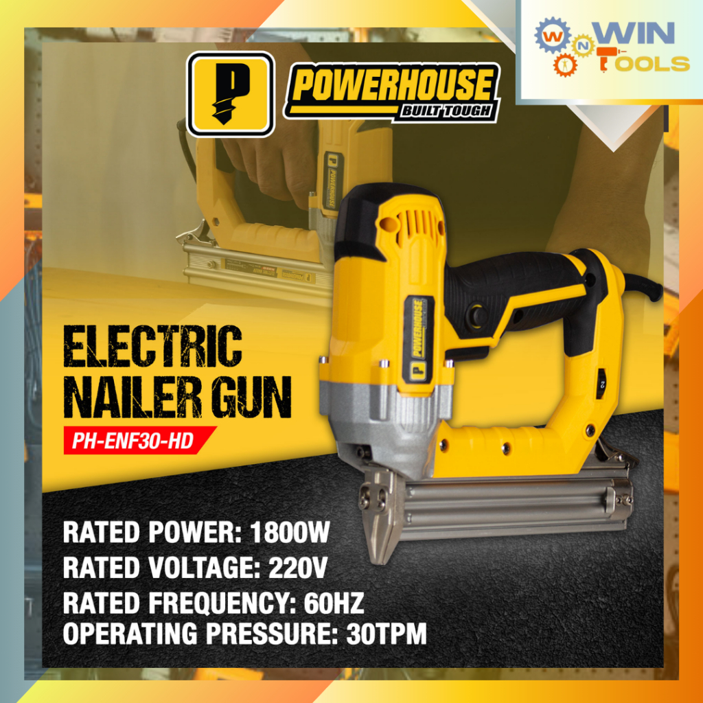 POWERHOUSE ELECTRIC NAILER GUN WITH ADJUSTABLE PRESSURE AND ANTI- STUCK ...