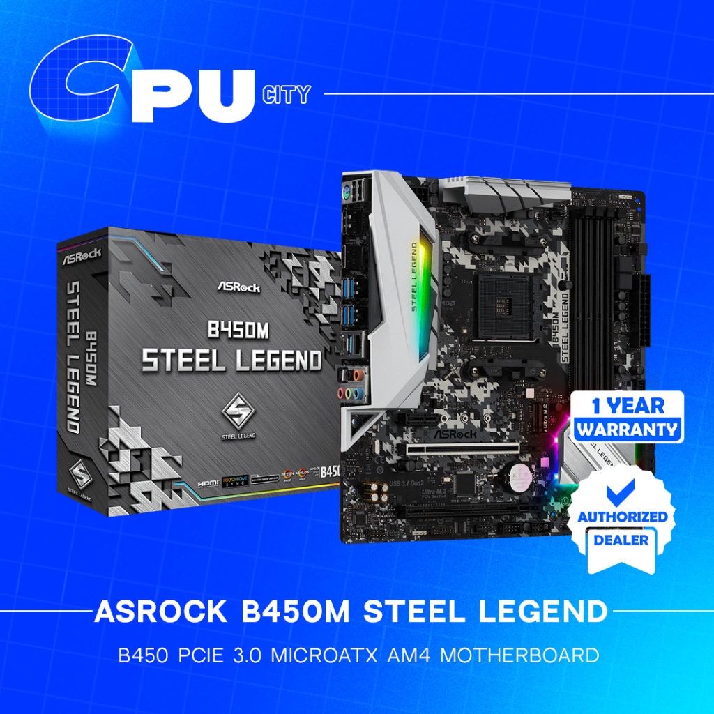 ASROCK B450M Steel Legend B450 Chipset mATX AMD AM4 Motherboard ...