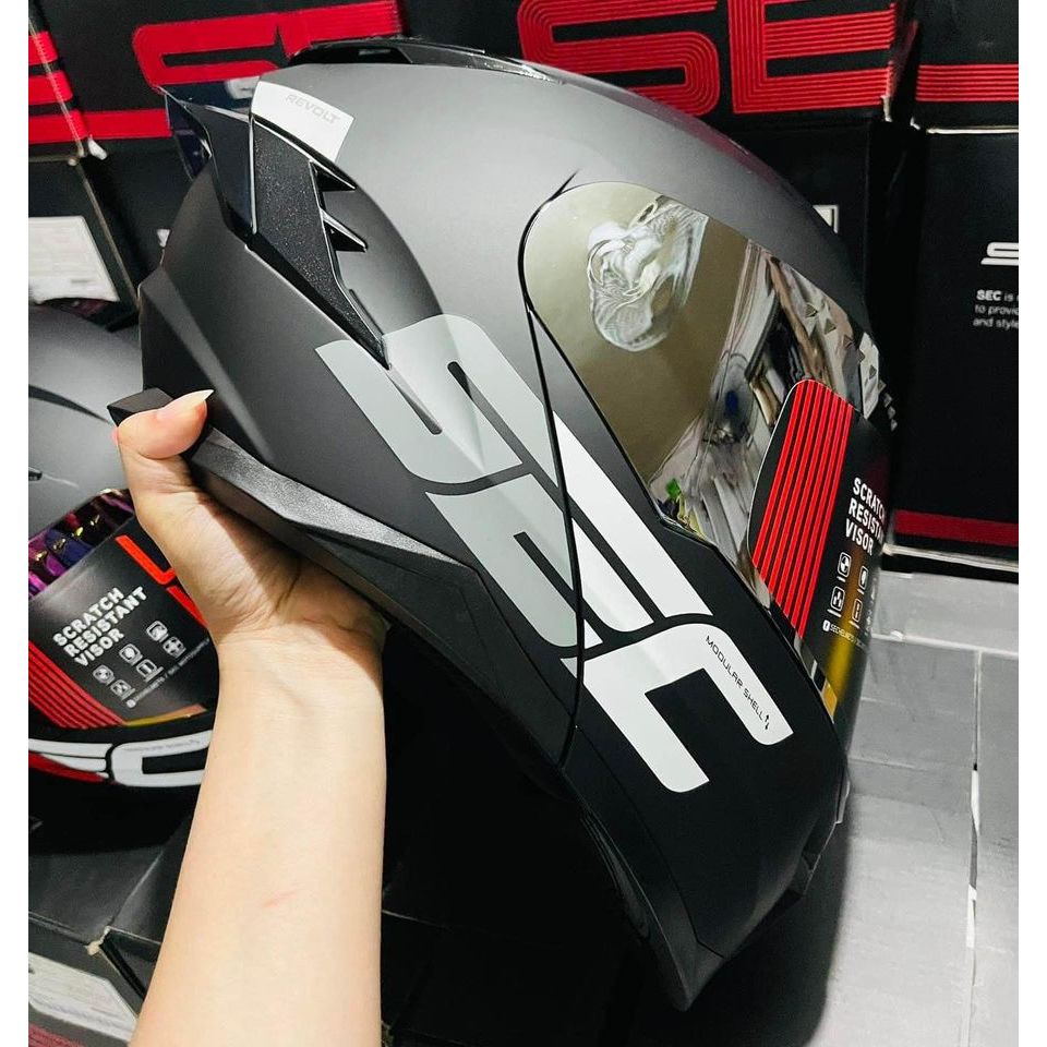 SEC Revolt Modular Dual Visor Helmet with (Free Smoke Lens and Free ...