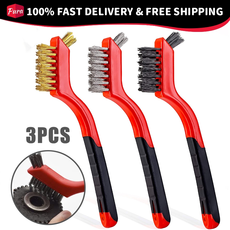 3PCS Small Wire Brush Set Brass Stainless Steel Nylon Bristles 7" Metal ...