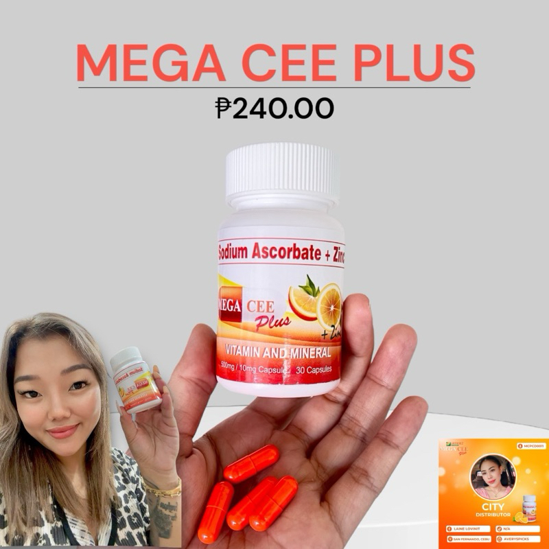 MEGA CEE PLUS SODIUM ASCORBATE + ZINC VITAMIN & MINERAL 30 CAPSULES BY ...