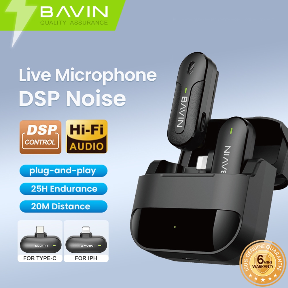 BAVIN MP100 Wireless Lavalier Lapel Microphone Compatible For iPh ...