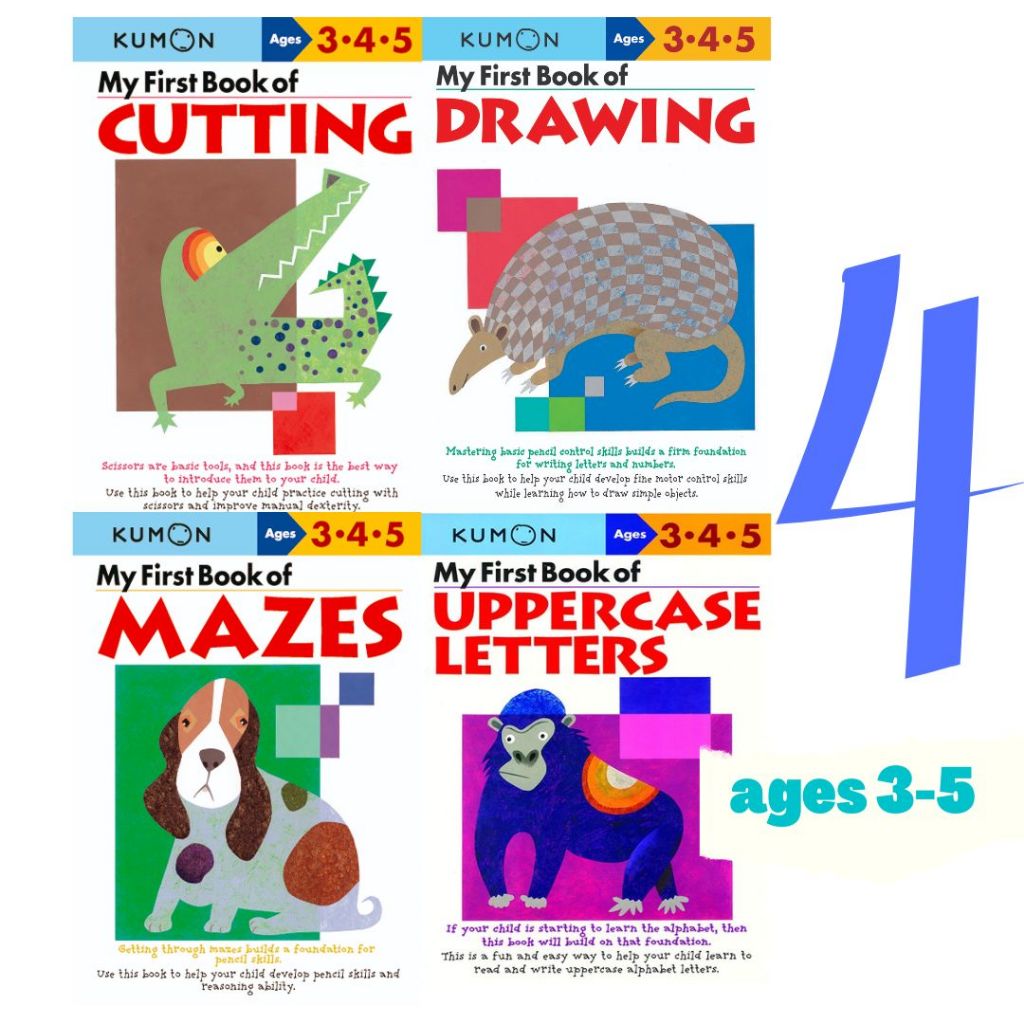 Kumon Workbooks for ages 3-5 (4 Books) My First Book of Cutting/Drawing ...
