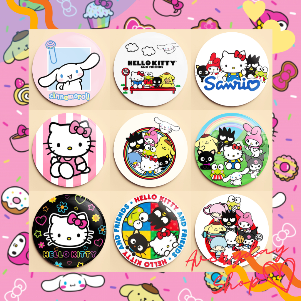 Sanrio Button Pin 2.25 Inch #1 [Ordinary / Matte / Glitter / Rainbow ...