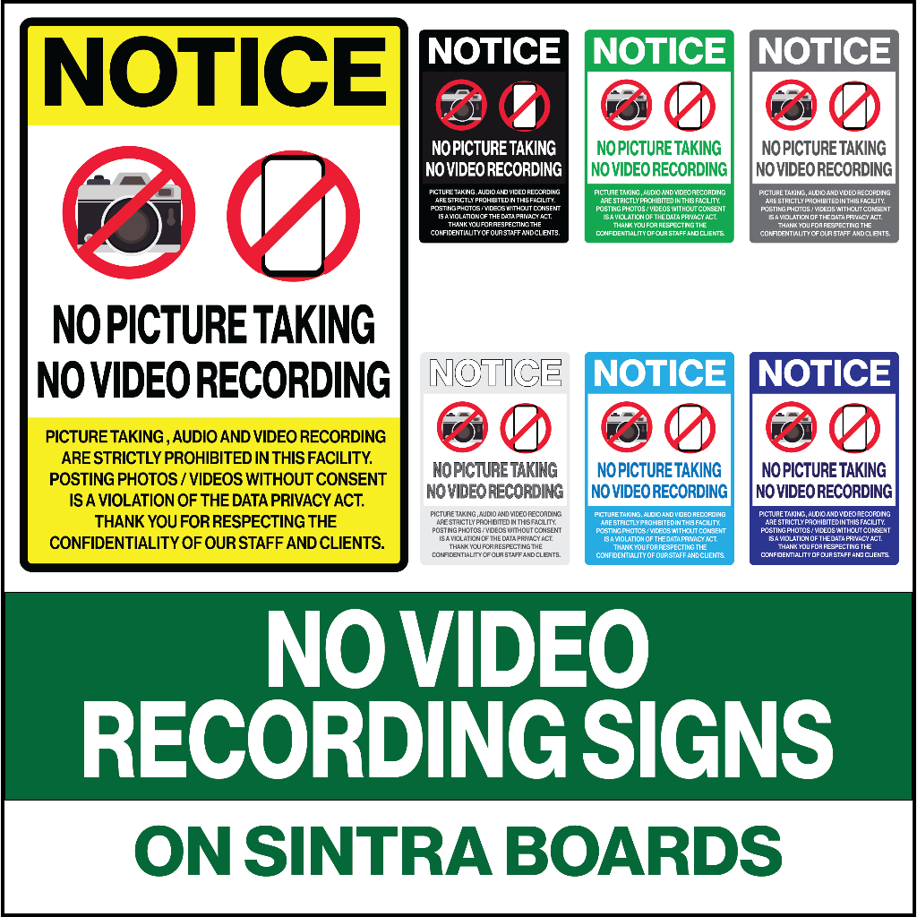 No Picture Taking and Video Recording Signs Safety and Privacy Signs ...