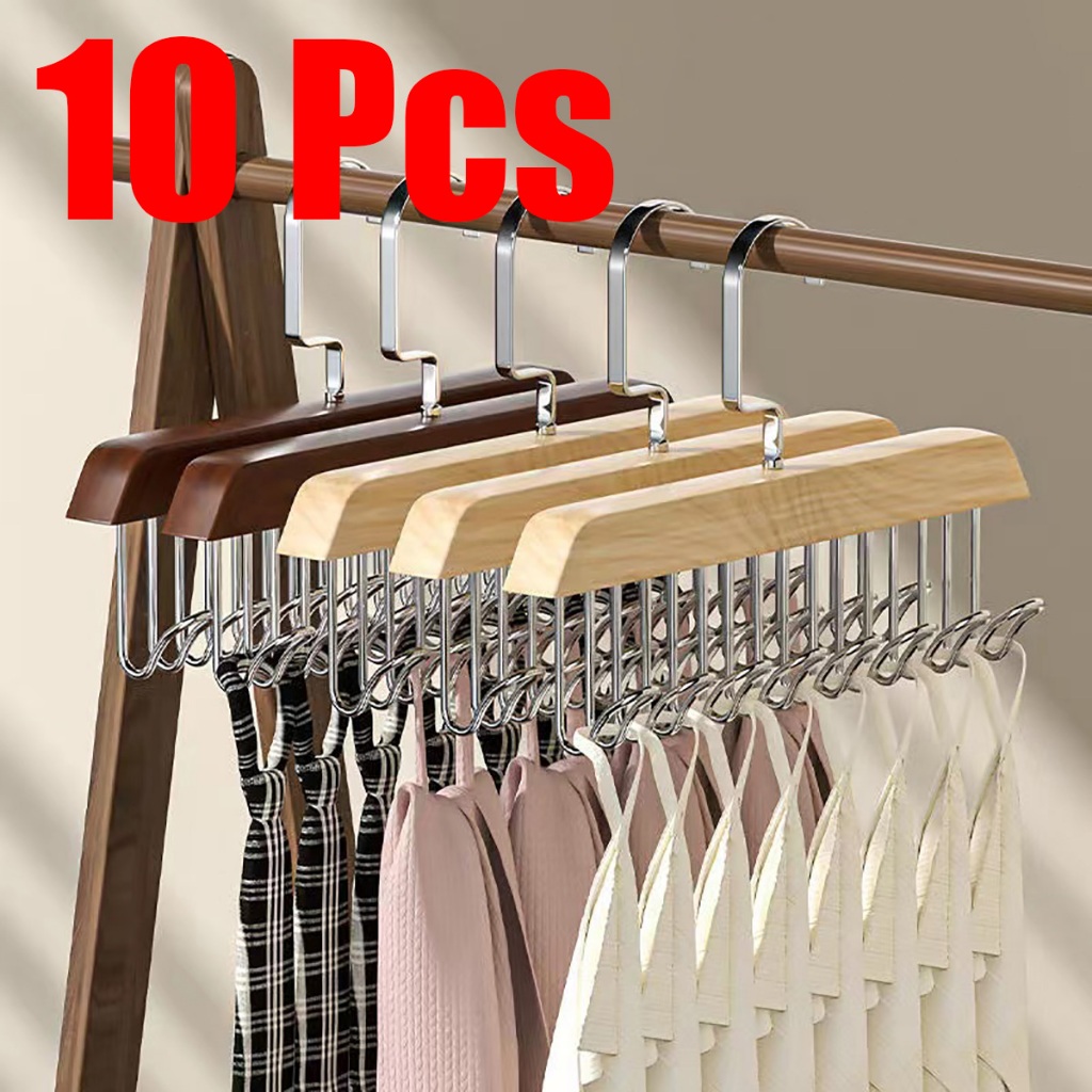 8 Hooks Non-Slip Solid Wood Hanger Space Saving Woman Bra Hanger Man ...