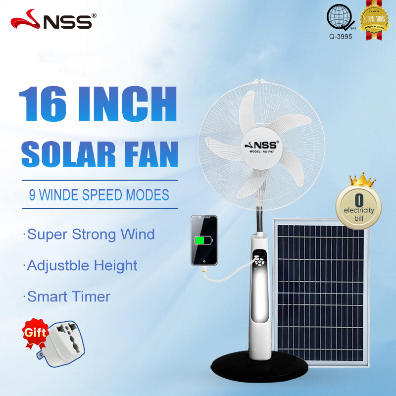 Nss solar stand fan 16 inch solar electric fan with panel LED solar ...