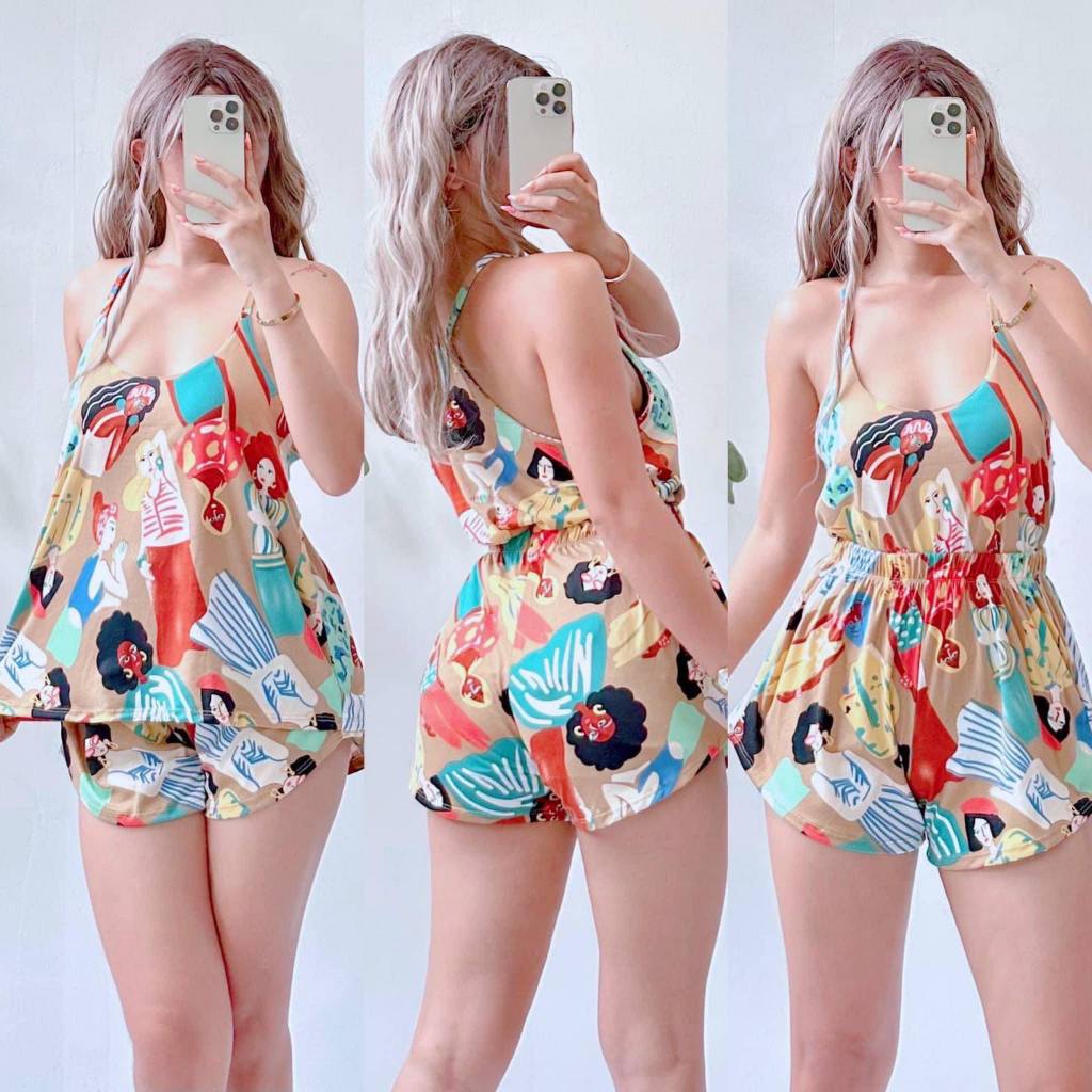 Katy Drawstring Terno Set Comfy Cotton Pambahay And Pantulog Sleeveless