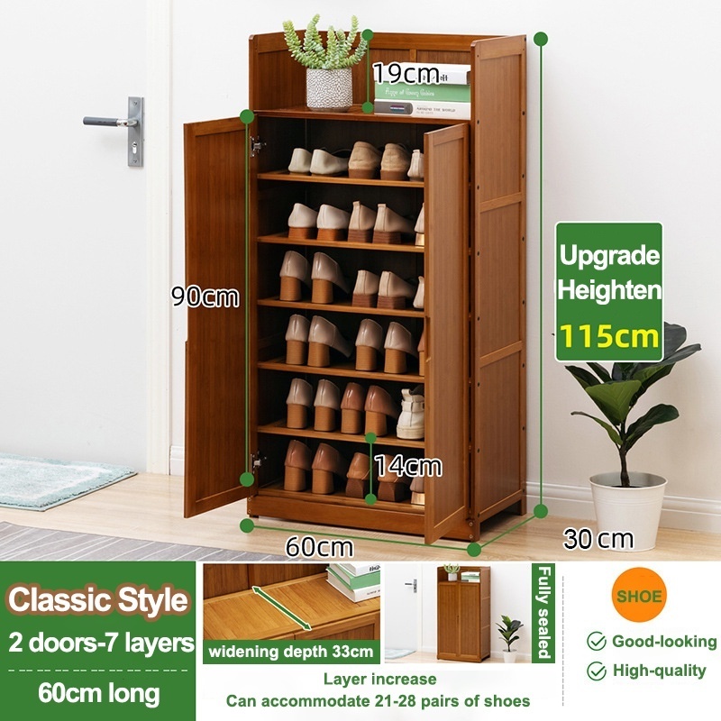 【On Hand】7 Layers Shoe Cabinet Wooden Door With Cover Rattan / Shoe ...