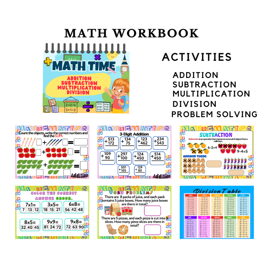Math Workbook for Grade 1 (Addition, Subtraction, Division ...