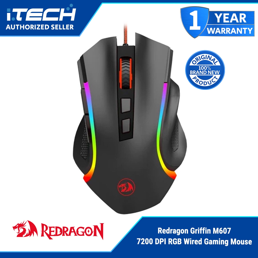 Redragon Griffin M607 | 7200 DPI RGB Wired Gaming Mouse | Shopee ...