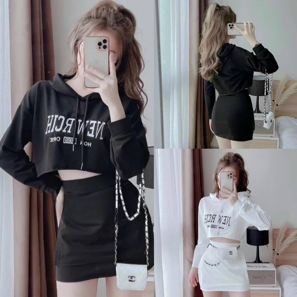 EMILY Cotton Mini Terry Long Sleeve Crop Top Style Shirt with Hoodie ...