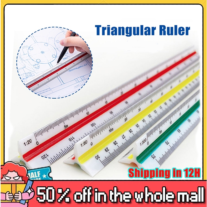 3 Sides Triangular Metric Scale Ruler 1:100/200/250/300/400/500 ...