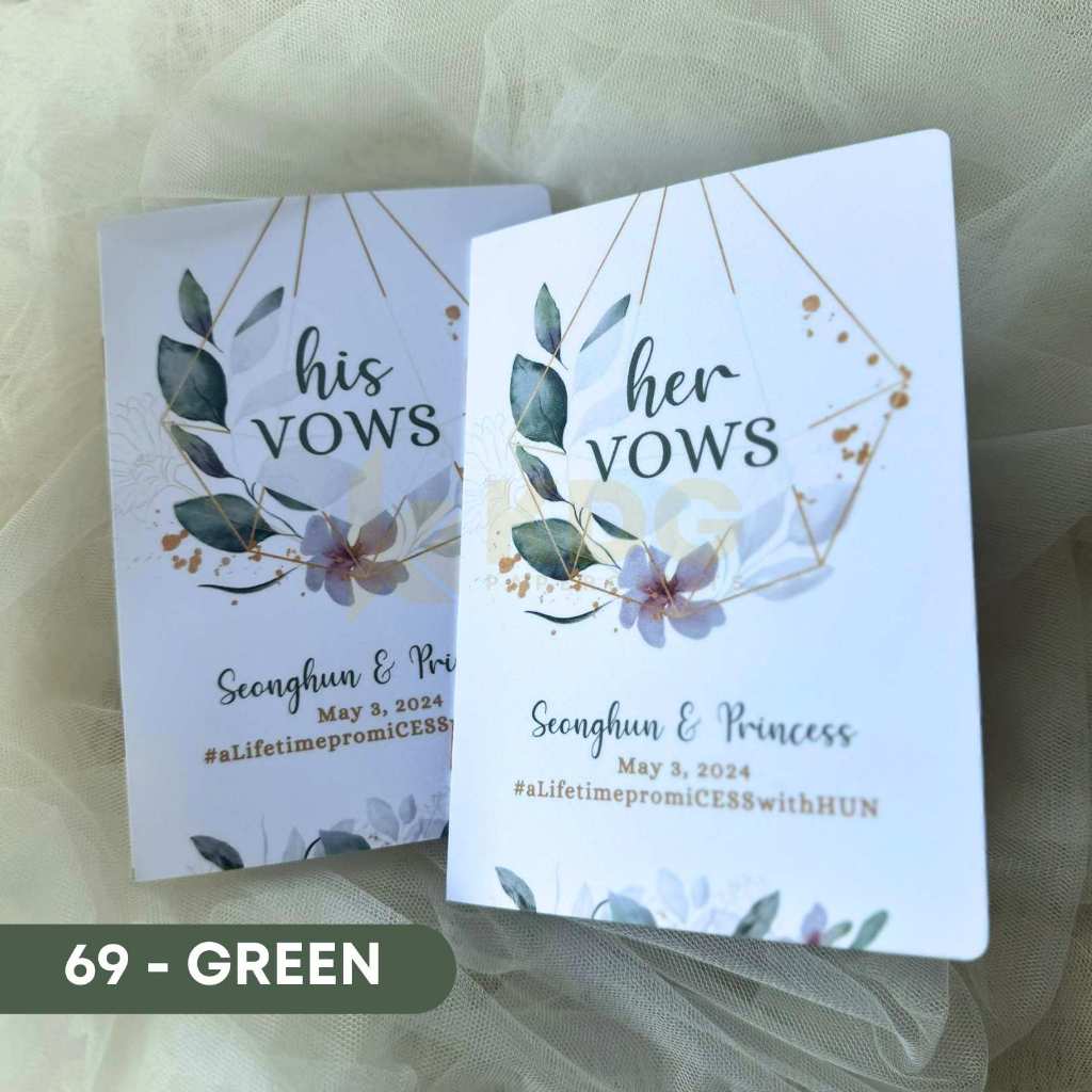 1 pair - His and Her Wedding Vows Card - Sage Green / Emerald Green ...