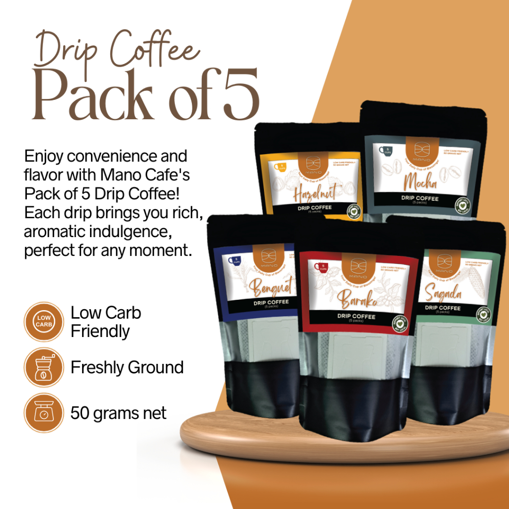 Drip Coffee Pack of 5 by Mano Cafe - Barako Benguet Mocha Hazelnut ...