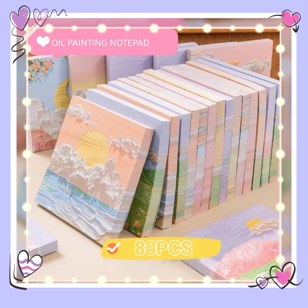 80 pcs oil painting notepad sticky post memo notes landscape three ...