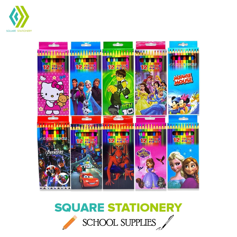 Square Stationery Cartoon Character Color Pencil Set Kids Drawing ...