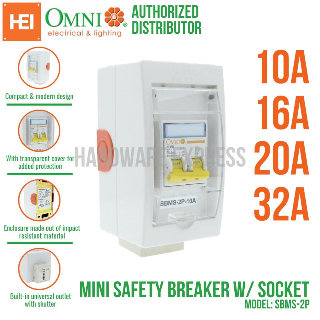 OMNI Mini Safety Breaker with Socket (10A/ 16A / 20A / 32A) | Shopee ...
