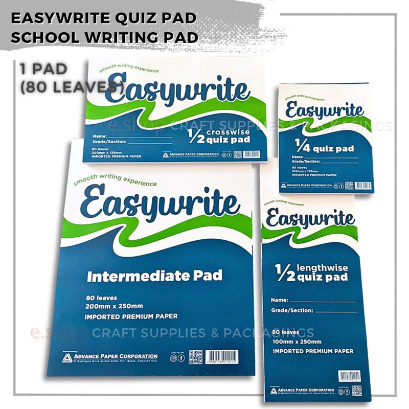 EASYWRITE School Pad Paper Quiz Pad 1/4, Crosswise, Lengthwise ...
