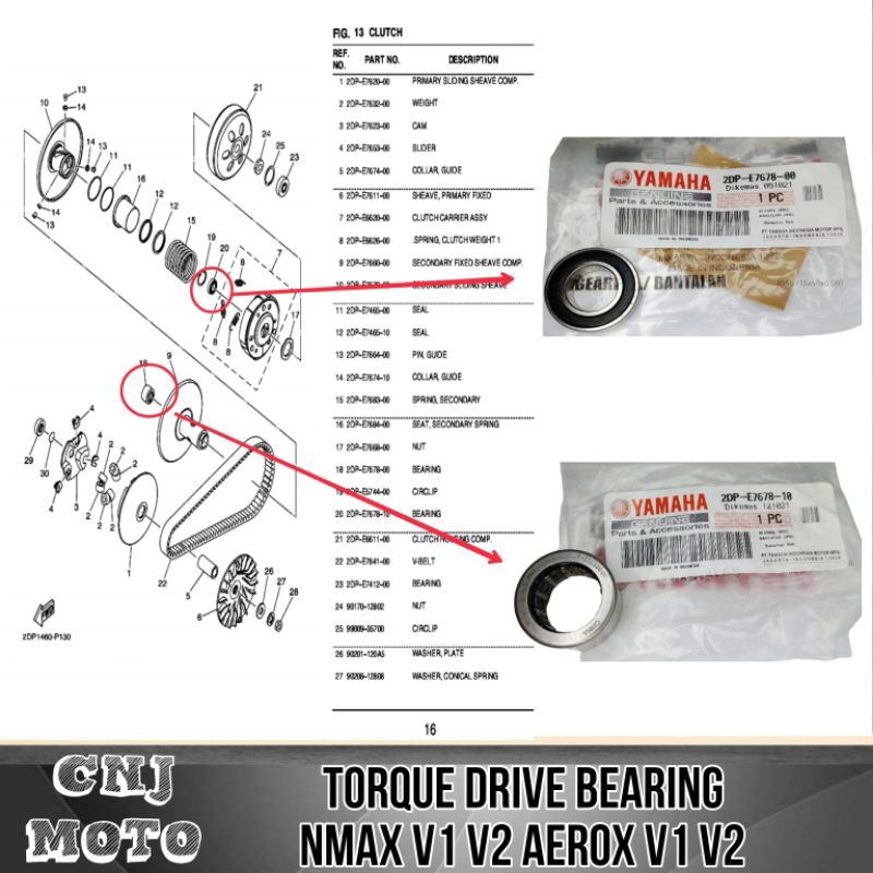 TORQUE DRIVE. BEARING NMAX / AEROX / M3 SOLD PER PIECE genuine 101 ...